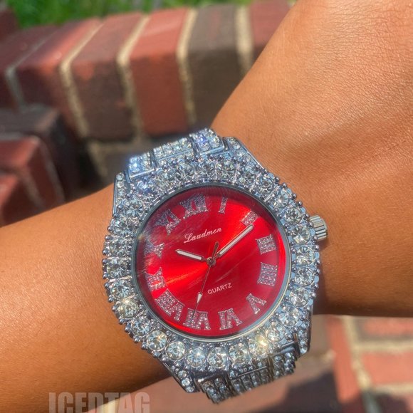 Accessories | Ice Out Red Dial White Gold Pt Luxury Celeb Style Bling ...